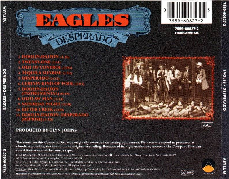 The Eagles Desperado : Back | CD Covers | Cover Century | Over 1.000. ...